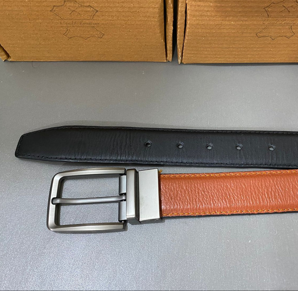 2-in-1 Double-Sided Cow Leather Belt Black & Tan Brown – Craft Leather